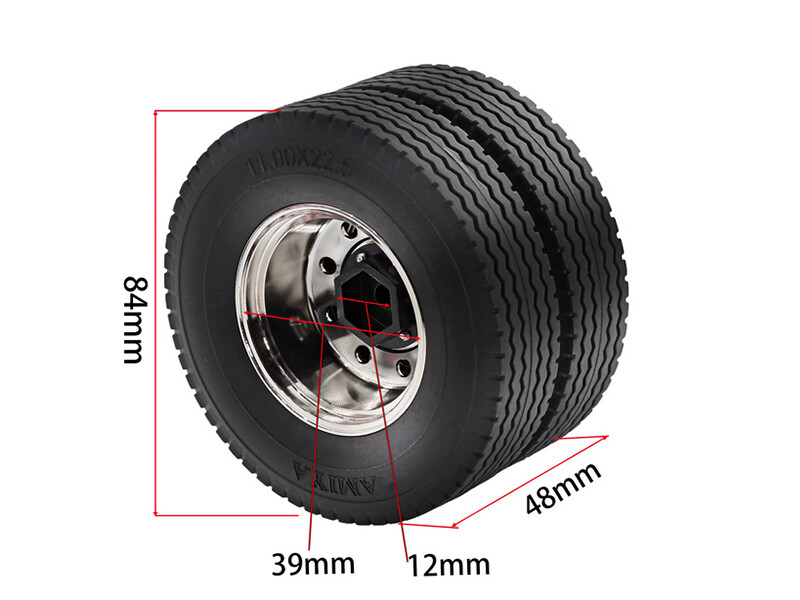 F / R ALU RUBBER TIRE & RIM SET BEARING FOR 1/14 TAMIYA RC TRACTOR ...