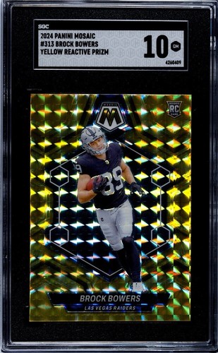 2024 Panini Mosaic Brock Bowers YELLOW Prizm #313 Rookie RC SGC 10🔥🔥🔥 ...