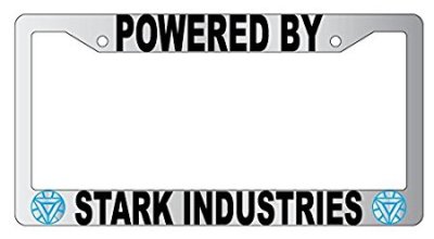 Chrome License Plate Frame POWERED BY STARK INDUSTRIES Auto Accessory ...