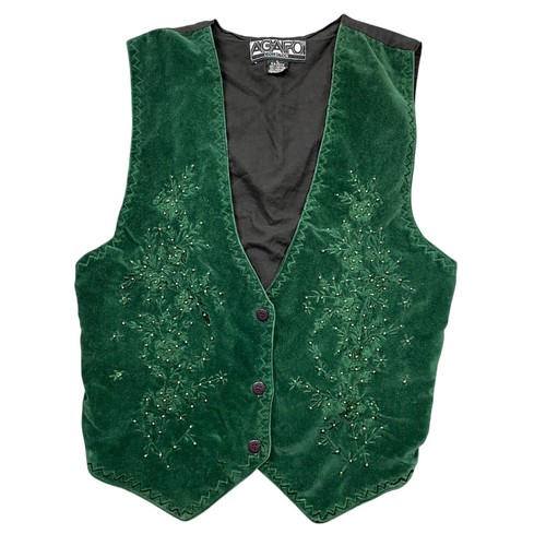 Agapo Collection Large Green Velour Vest Beaded Embroidered Boho ...