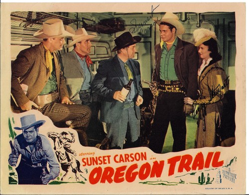 Sunset Carson, Peggy Stewart SIGNED - autographed Lobby Card, OREGON TRAIL 1945 | eBay