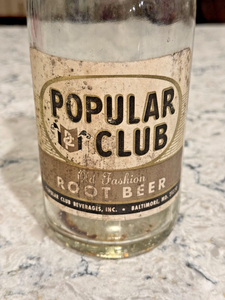 VINTAGE Popular Club Beverage Co Root Beer 32 oz GLASS BOTTLE w/ label ...