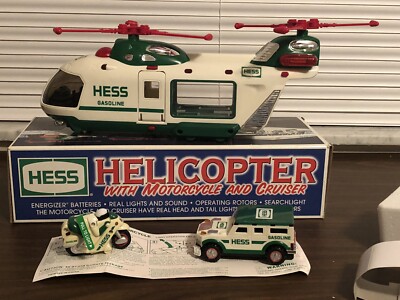 2001 Hess Helicopter with Motorcycle and Cruiser Toy Truck NIB Great ...