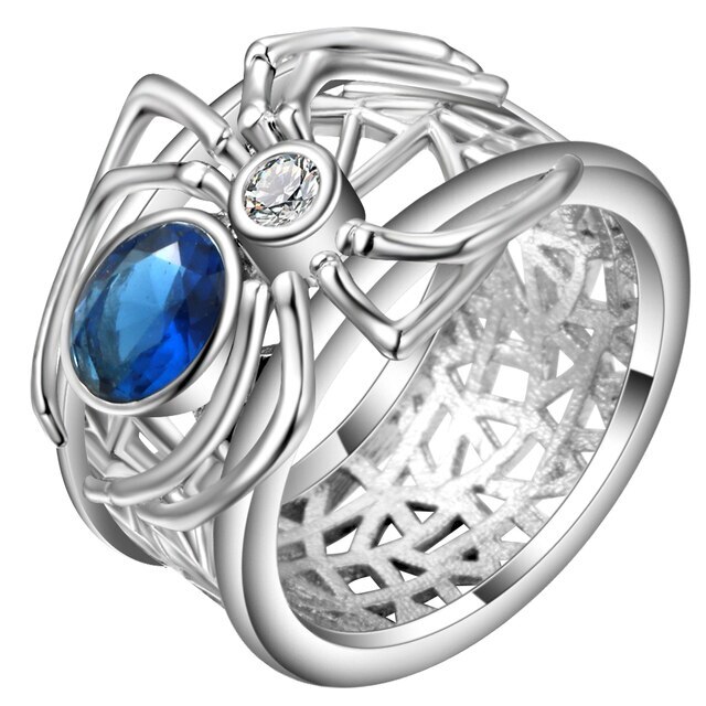 Silver Spider Ring Large Blue Crystal Ring Sz 8, 10 Spider Jewelry ...