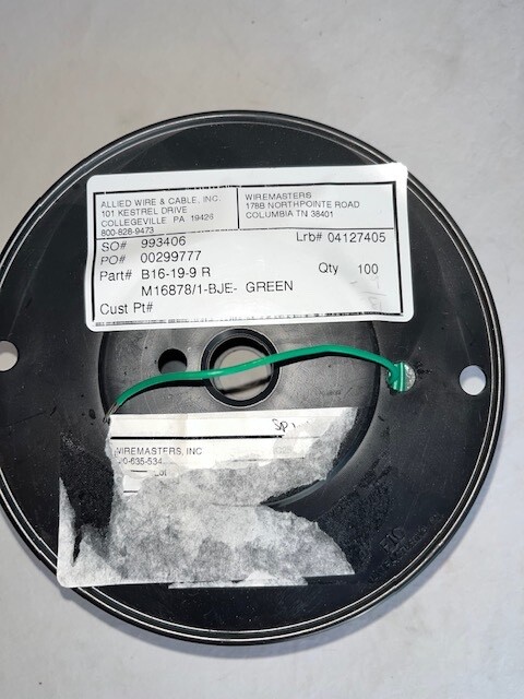 Wire, M16878/1-BJE-5 Hookup Green 16-AWG 19Strands 600V PVC Insulation ...