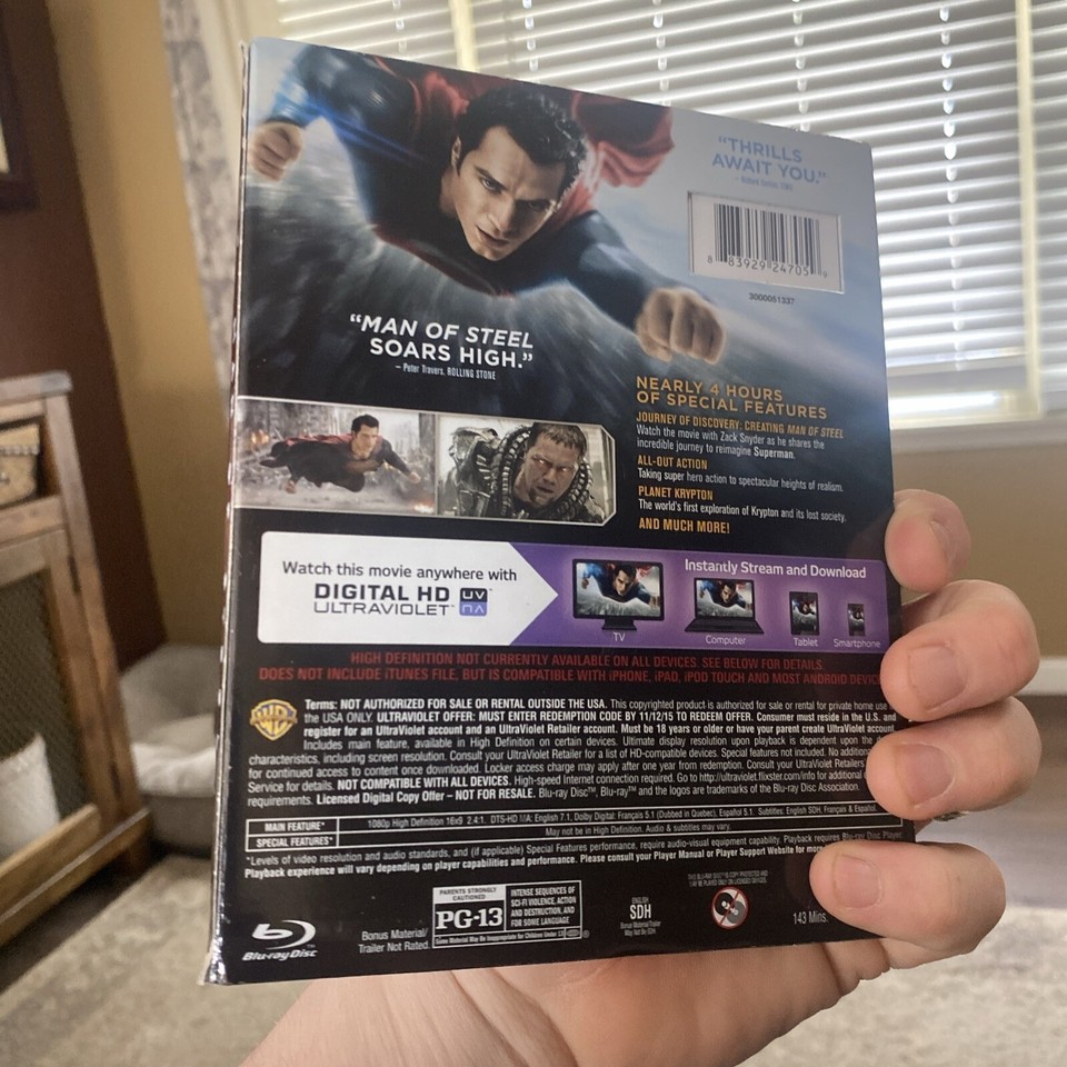 NEW Zack Snyder's Superman Man of Steel (2013) Blu-Ray DVD Combo Pack ...