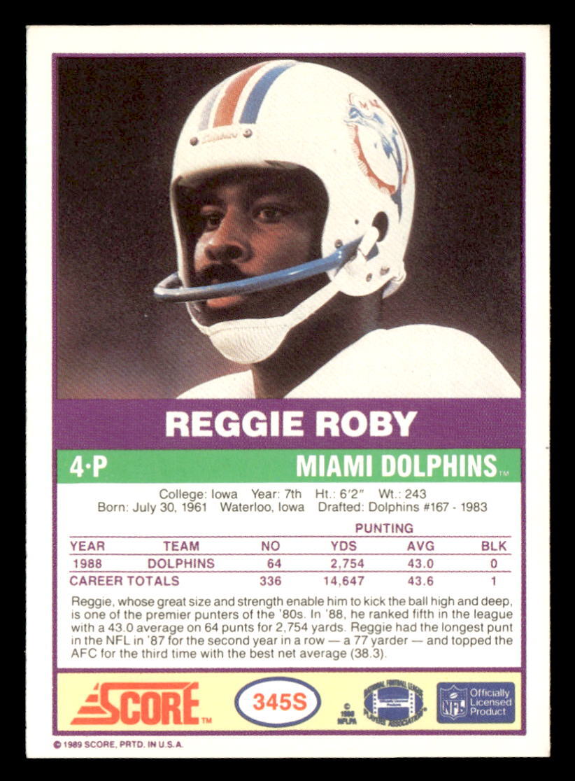 1989 Score Supplemental - #345S Reggie Roby for sale online | eBay