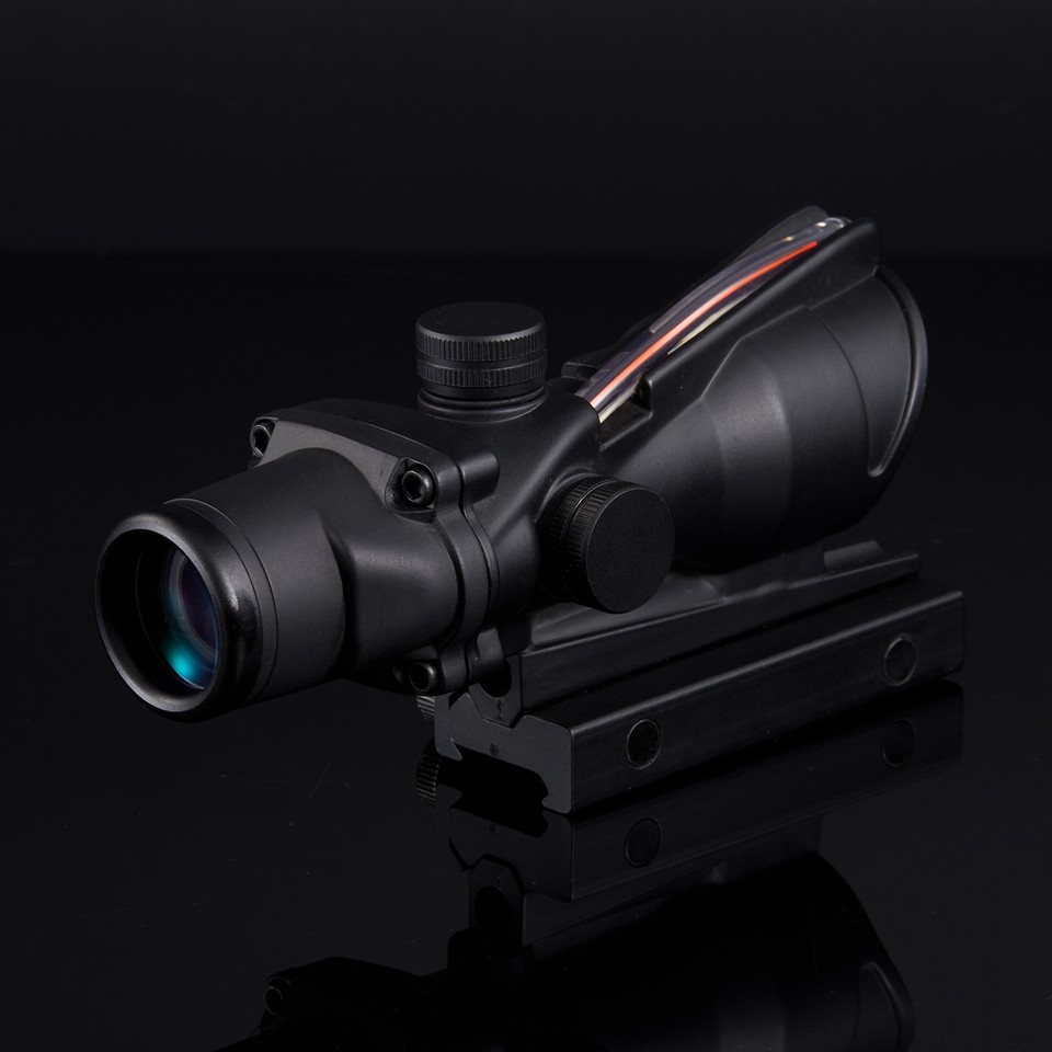 PINTY 4x32 ACOG Optical Rifle Scope w True Fiber Optic Red Illuminated ...