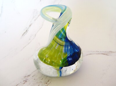 Small Art Glass Paperweight Abstract Shape Signed Blue Green White ...