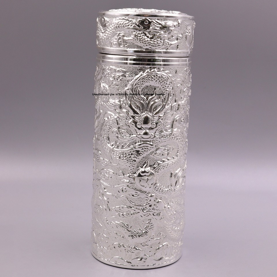 Pure Solid S999 Fine Silver Drinking Cup Dragon Healthy Water Bottle ...