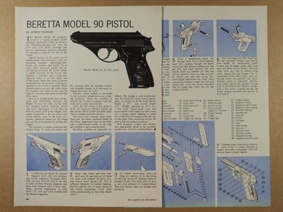 Beretta Model 90 .32 ACP Pistol exploded view disassembly 1970 print ...