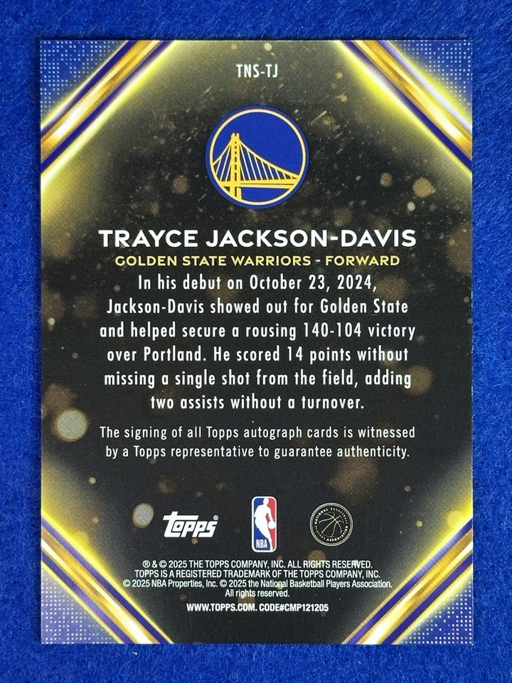 2025-26 Topps Flagship Basketball Trayce Jackson-Davis TNS-TJ Notch ...