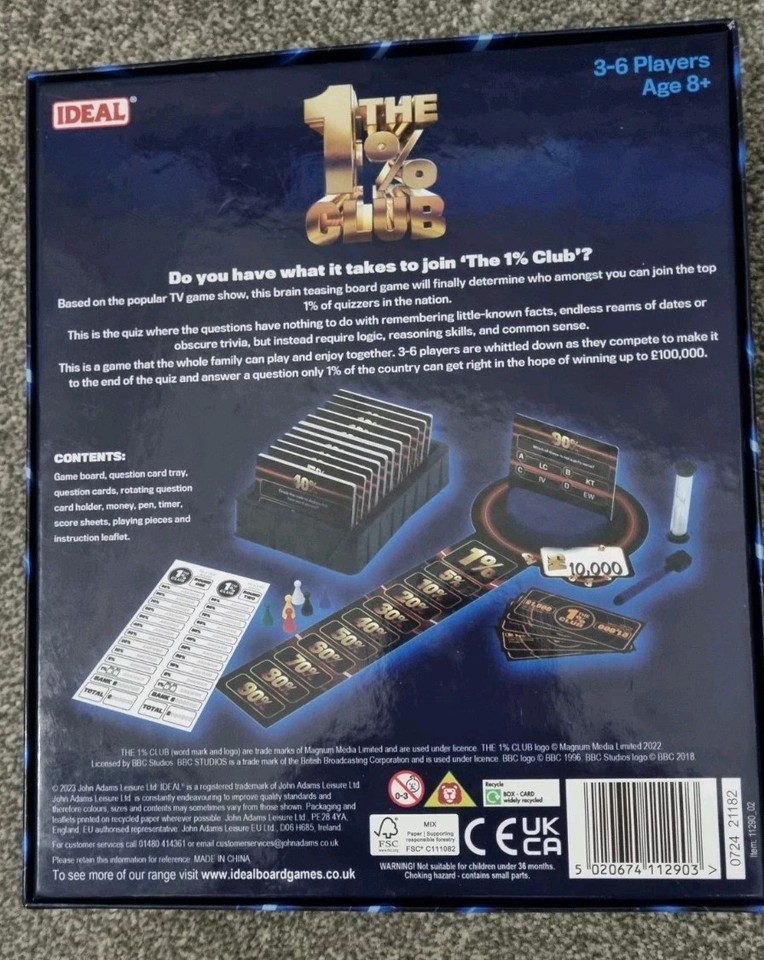 The 1% Percent Club Board Game ITV Party Quiz Question Card Family 3-6 ...