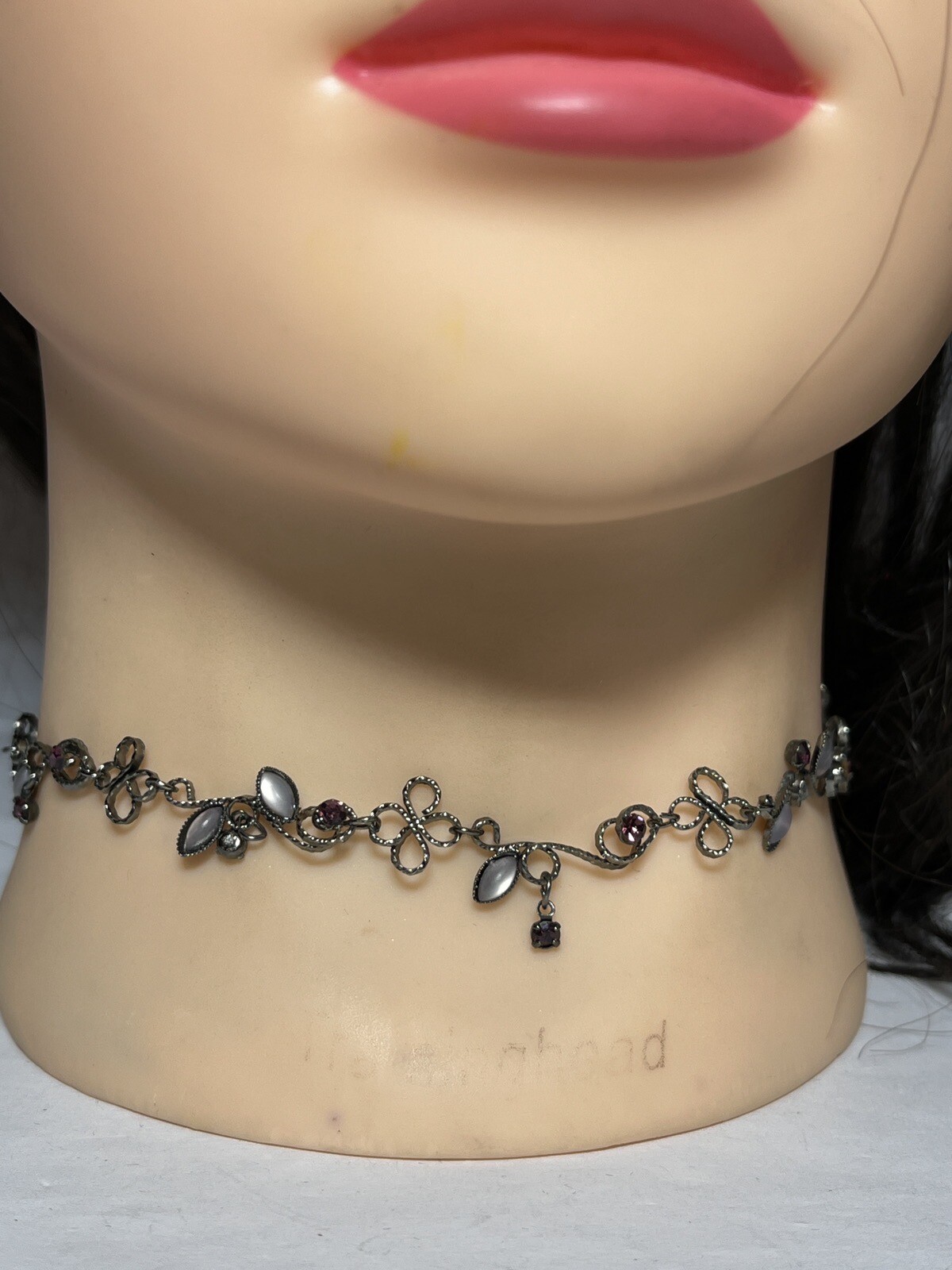 Y2K Gothic Victorian Revival Choker Purple Rhinestone… - Gem