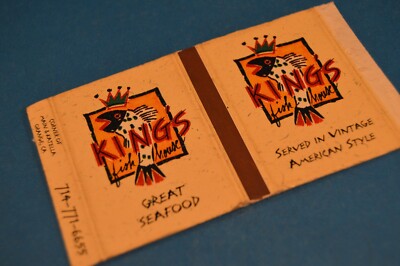 KING'S GREAT SEAFOOD Vintage FLATTENED MATCHBOX Restaurant ORANGE ...