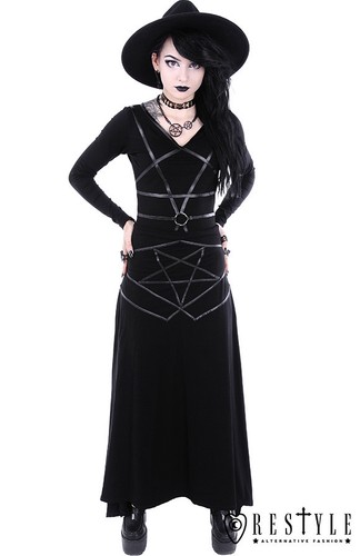 Restyle Pentagram Witch Wicca Magic Punk Gothic Emo Adult Womens Maxi ...