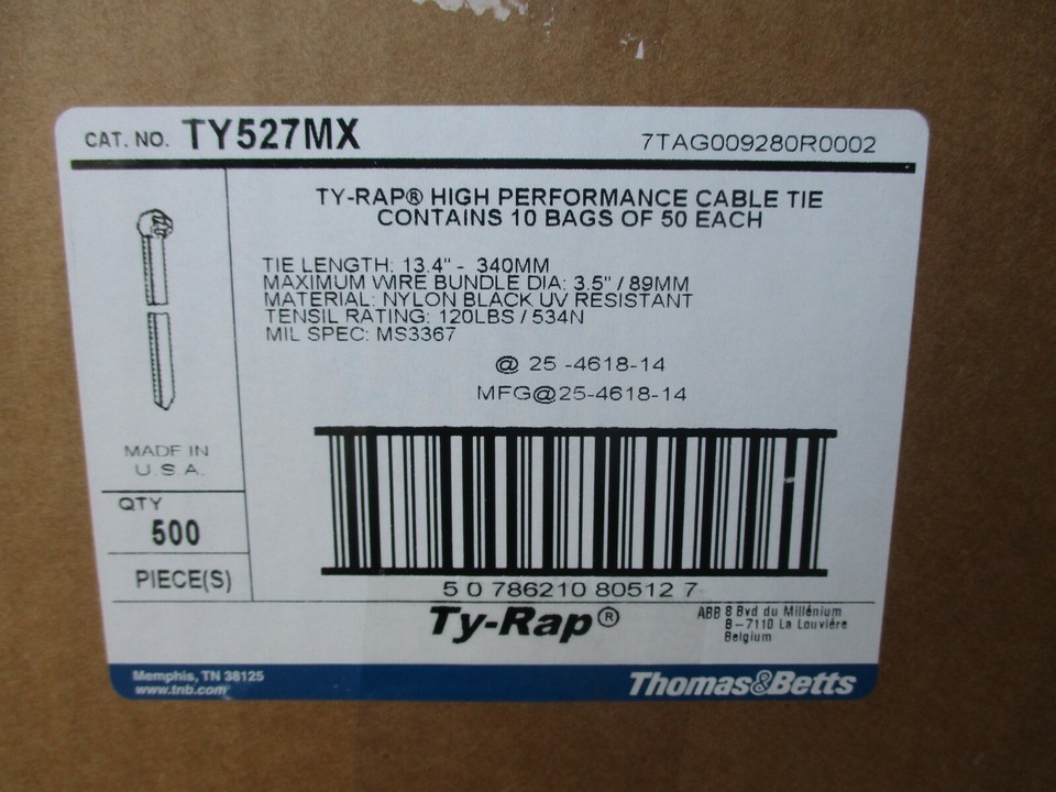 THOMAS & BETTS TY-RAPS TY527MX 13.4" X 0.27" BLACK WEATHER RESISTANT ...