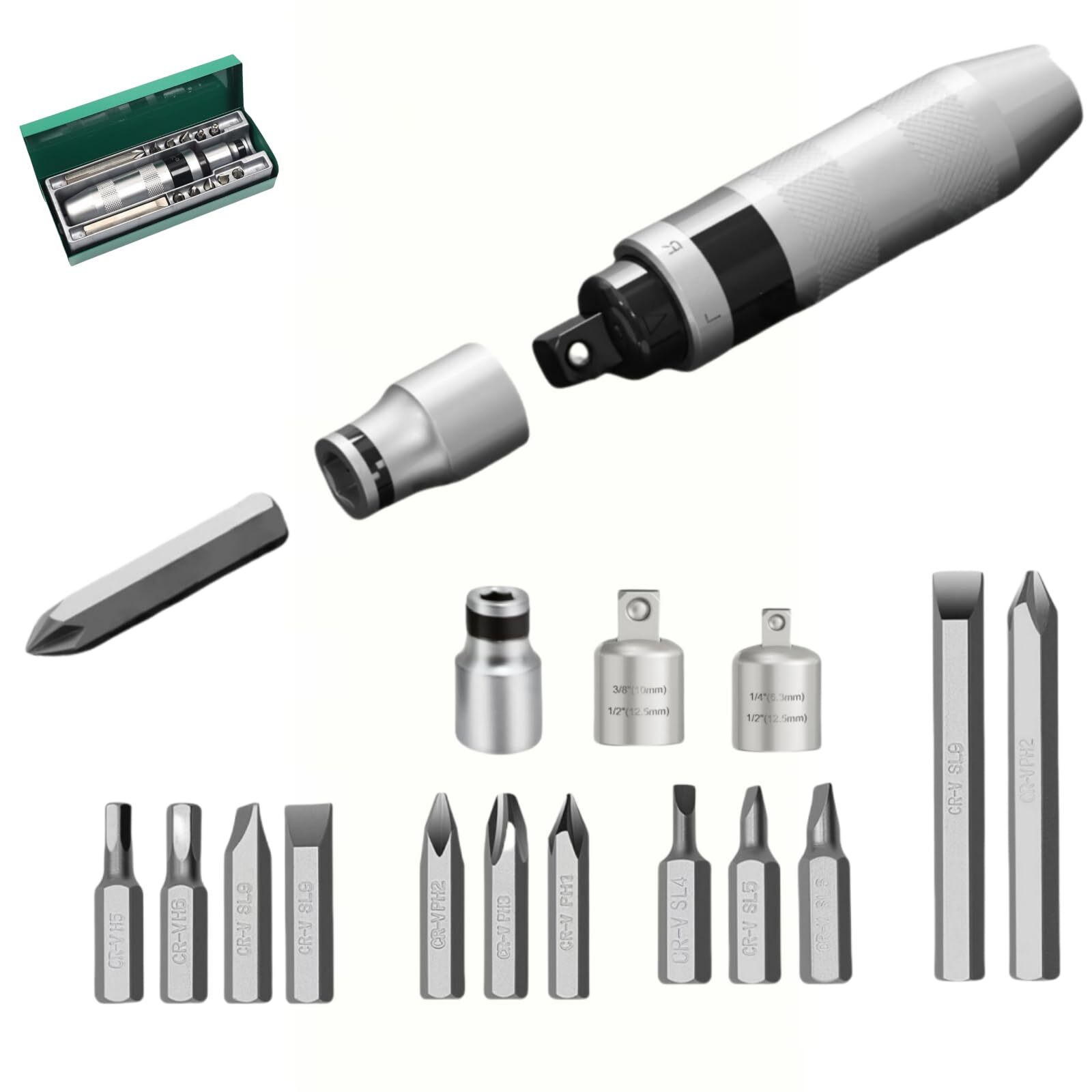 Professional 1/2 Inch Drive Impact Driver Set with Screwdriver Bits and ...