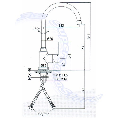 3s Paffoni Blu BLU180 Kitchen Sink Mixer Faucet With Tall Swivelling ...