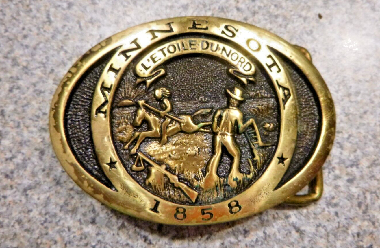 Solid Brass Minnesota State Seal Belt Buckle - Gem