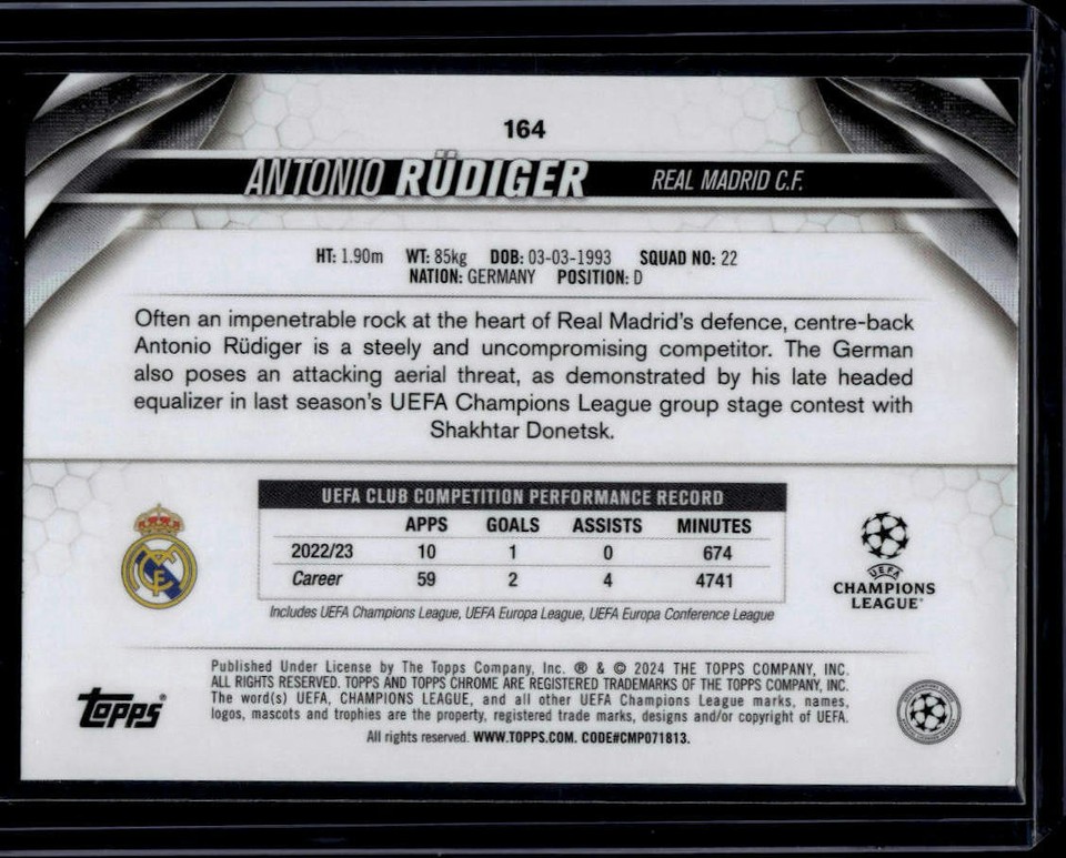 2023-24 Topps Chrome UEFA #164 Antonio Rudiger Pink Lava Refractor | eBay