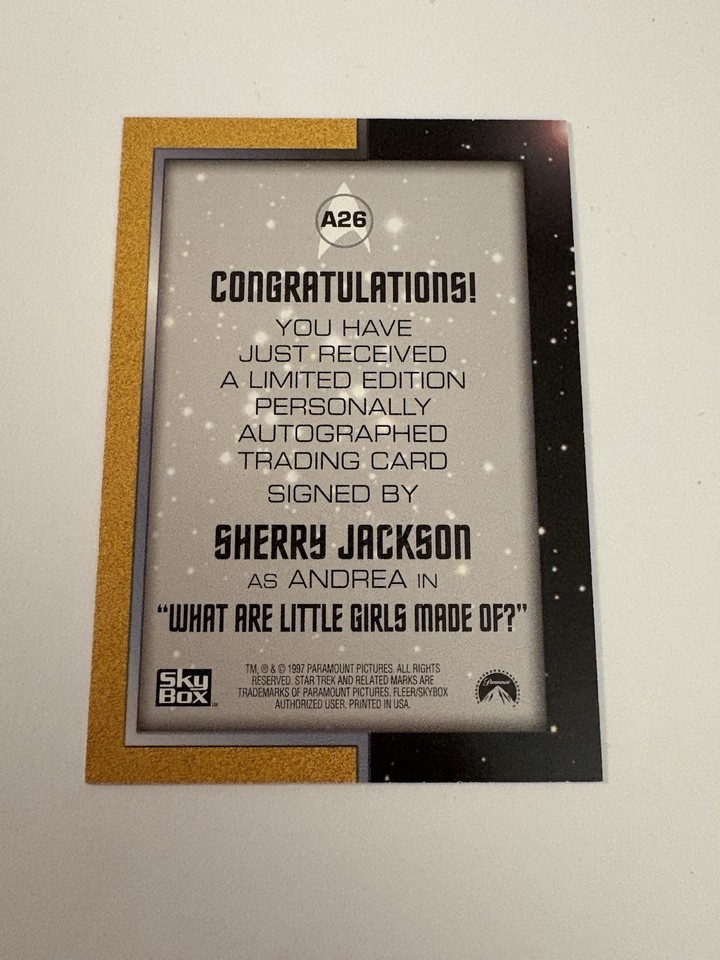 Fleer SkyBox Star Trek TOS Autograph A26 Sherry Jackson As Andrea | eBay