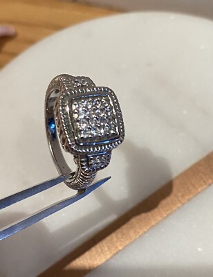 NWT Judith Ripka Square Sterling Silver White Sapphire Pave ring, size ...