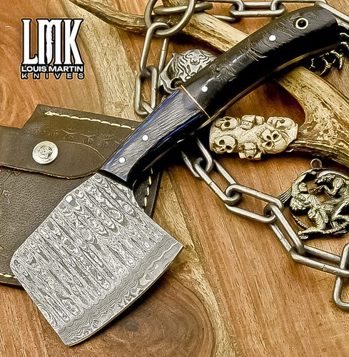LMK Hand Forged Clever Chopper Axe Knife Ladder Damascus Walnut Wood ...