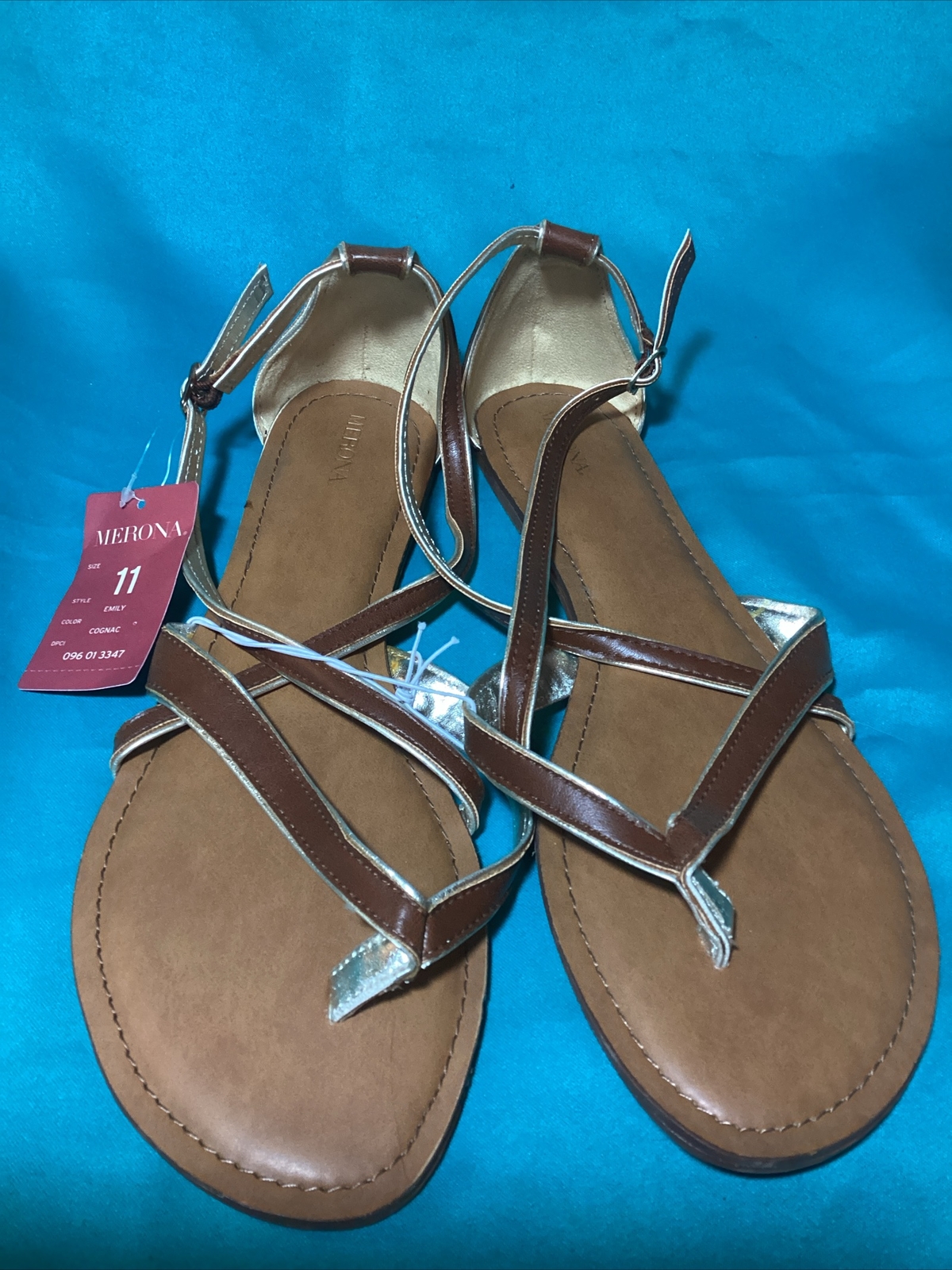 MERONA Sandals Women SZ 11 Brown/Gold Thong Toe Strappy Shoes Casual ...