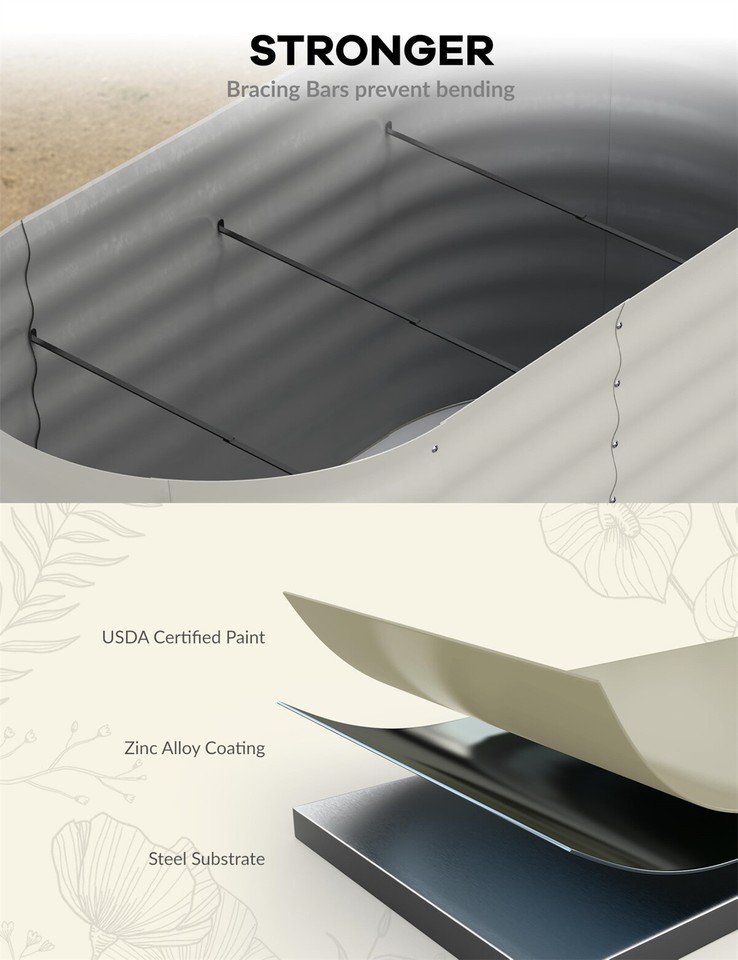 Galvanized Raised Garden Bed Kit 4*2*2FT Metal Planter Box for Outdoor ...