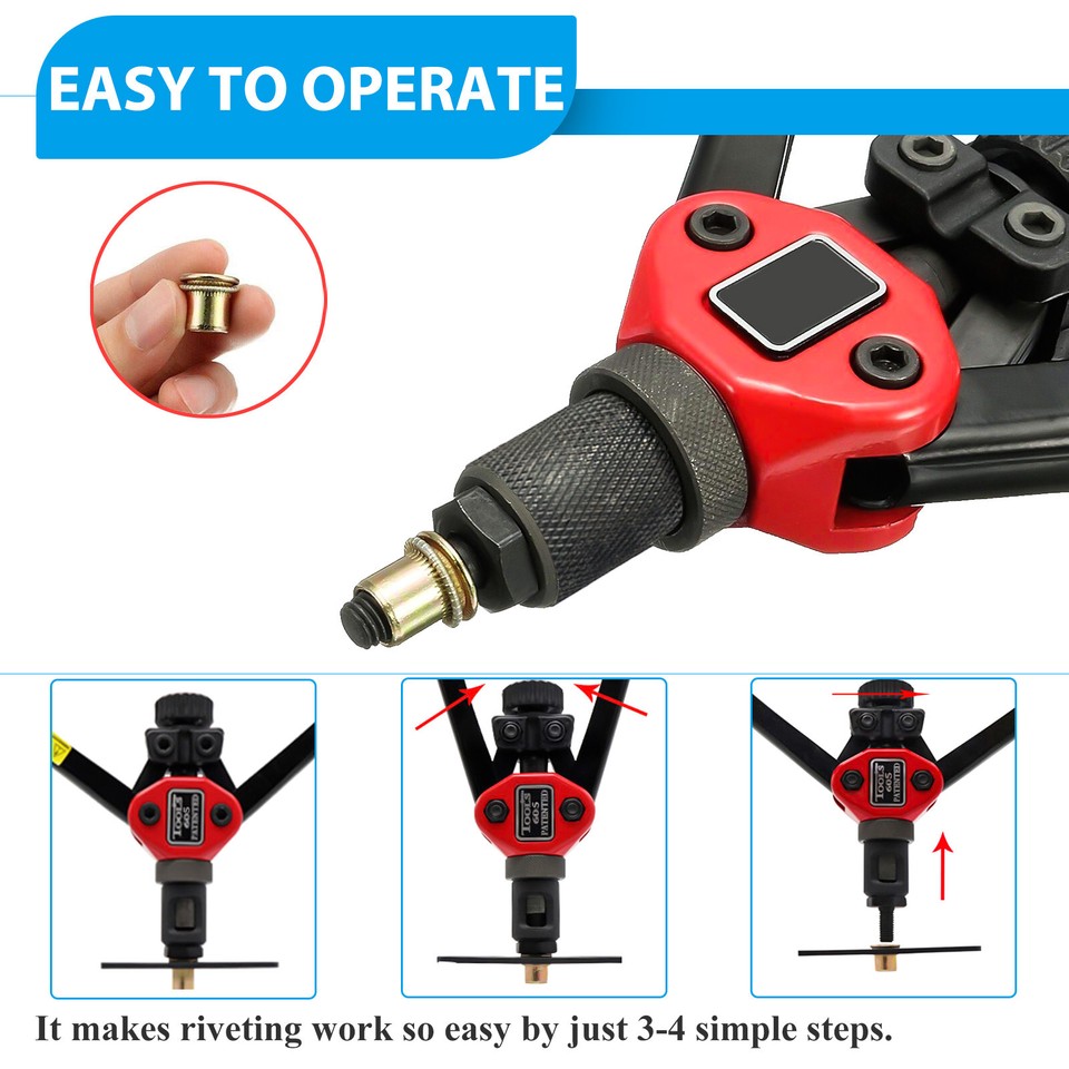 Rivet Nut Gun Kit Rivnut Setting Tools Nut Setter Hand Blind Riveter 16 ...