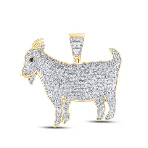 2.89ctw Diamond Goat Charm Mens Pendant 10k Yellow Gold | eBay