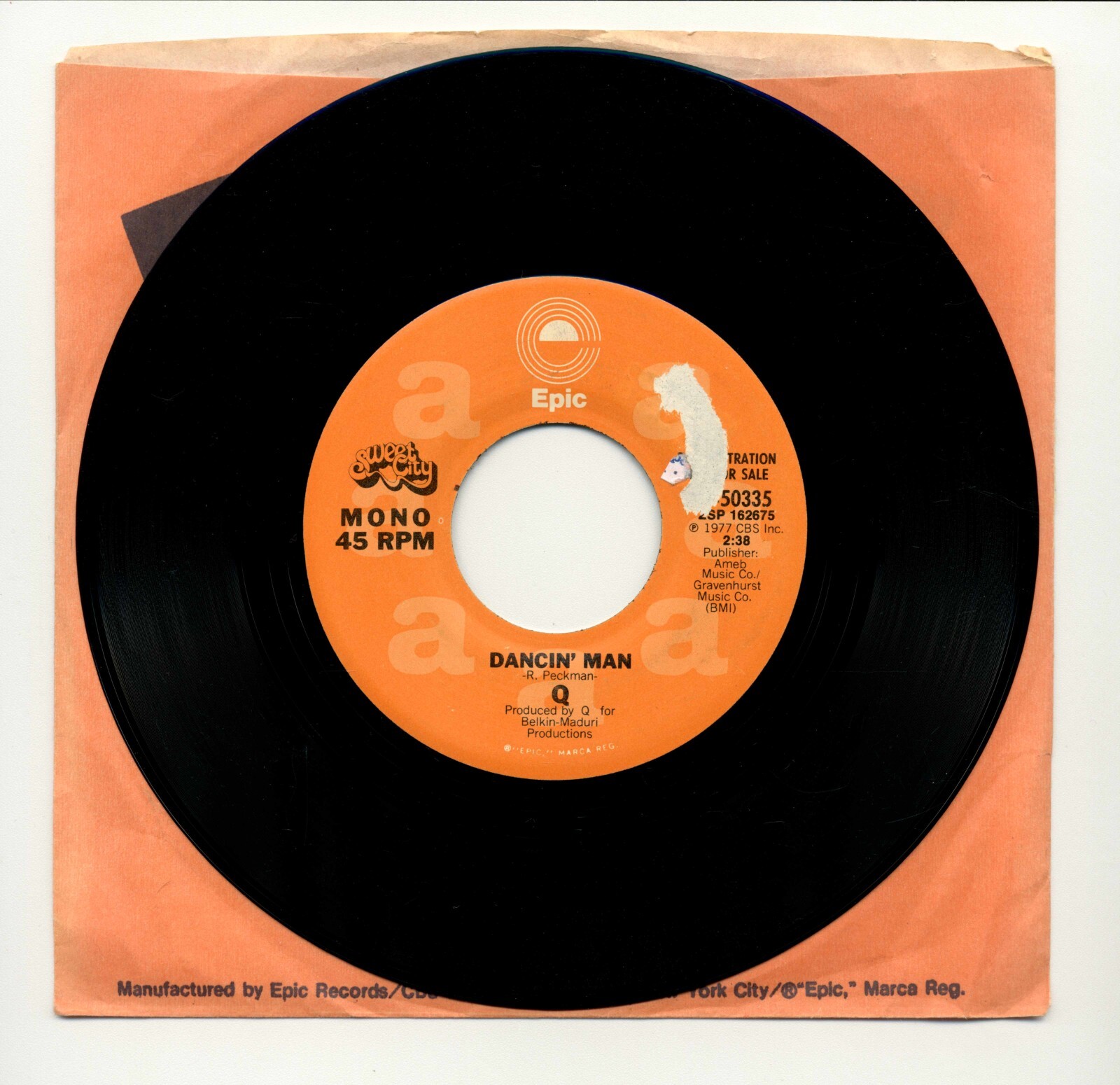 Q - DANCIN' MAN / PROMO 7" 45 RPM VINYL SINGLE / 1977 EPIC/SWEET CITY 8 ...