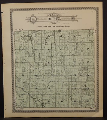 Michigan Branch County Map Bethel Township 1915 L24#112 | eBay