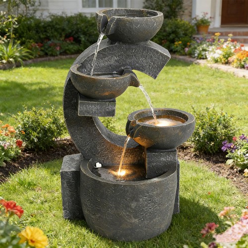 Electric Large Patio Statues LED Fountain Garden Water Feature Indoor ...