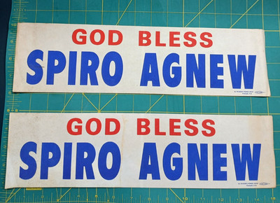 Lot of 2 God Bless Spiro Agnew Vintage Political Bumper Stickers Nixon ...