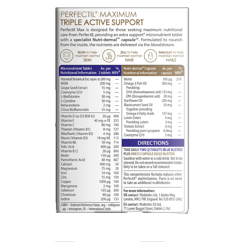 Vitabiotics Perfectil Max Support Healthy Skin Hair Nails Nutri 84 Tab ...