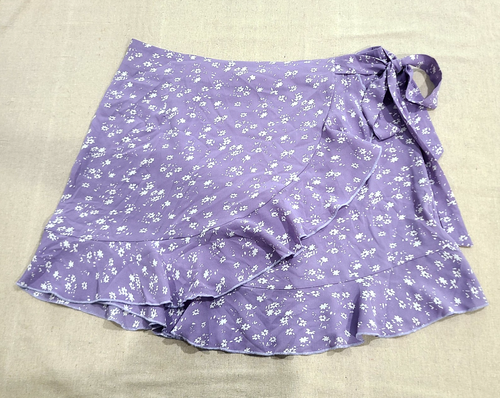 Naggoo Purple White Floral Wrap Skirt Flutter Ruffle Romantic Feminine Size XL | eBay