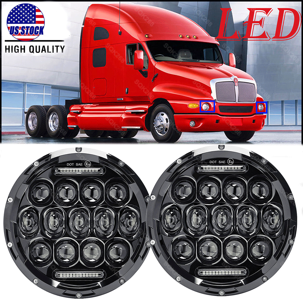 7" LED Headlights For Kenworth T2000 T-2000 1998-2010 Tractor Trailer ...