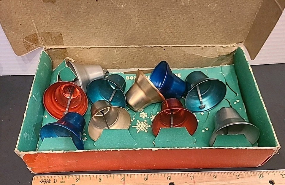Vintage Christmas Carol Tone Colored Bells Ornaments Set Of 10 ...