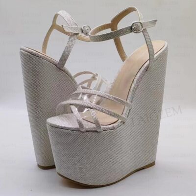 Women Sandals Platform Wedges Clear PVC Bling Patchwork 20CM High Heels ...