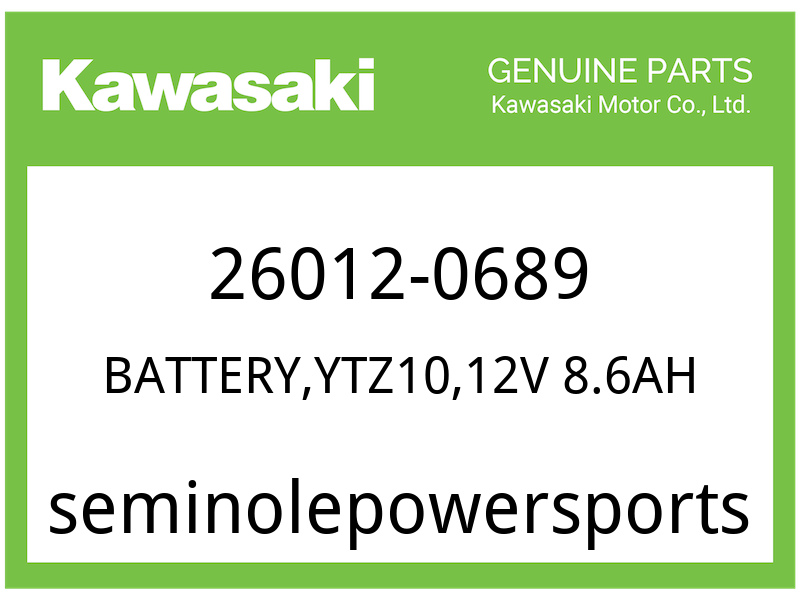 Kawasaki OEM Part 26012-0689 BATTERY,YTZ10,12V 8.6AH | eBay