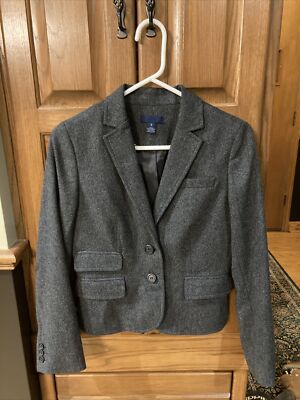 J CREW Charcoal Gray Tweed 2-Button Lined 100% Wool Blazer Size 4 RN ...