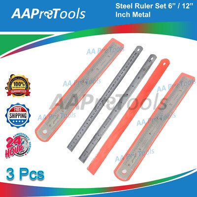 3PCS STAINLESS STEEL RULER SET 6" /12" INCH METAL RULER WITH INCH AND ...