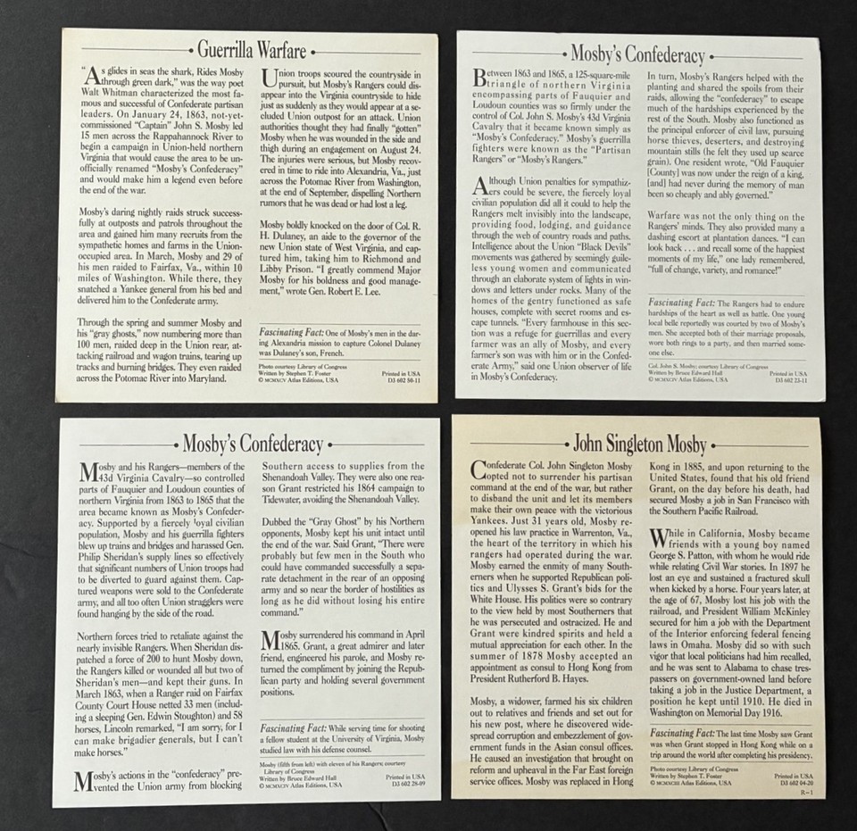 John Mosby, The Gray Ghost Civil War Atlas Edition Collector Cards | eBay