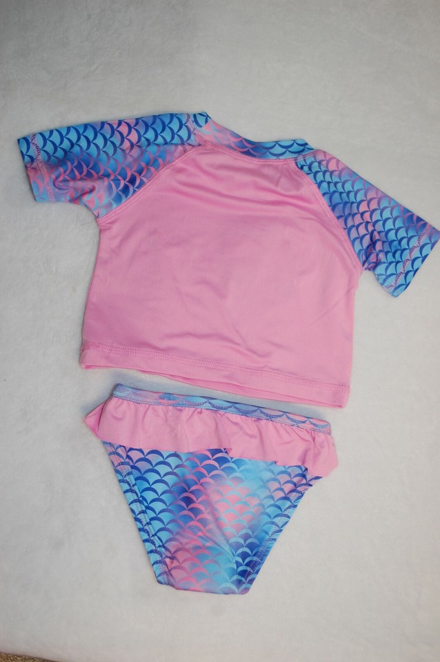 Baby Girls 2 PC Swimsuit PINK BLUE S/S SHIRT Hello Summer MERMAID ...