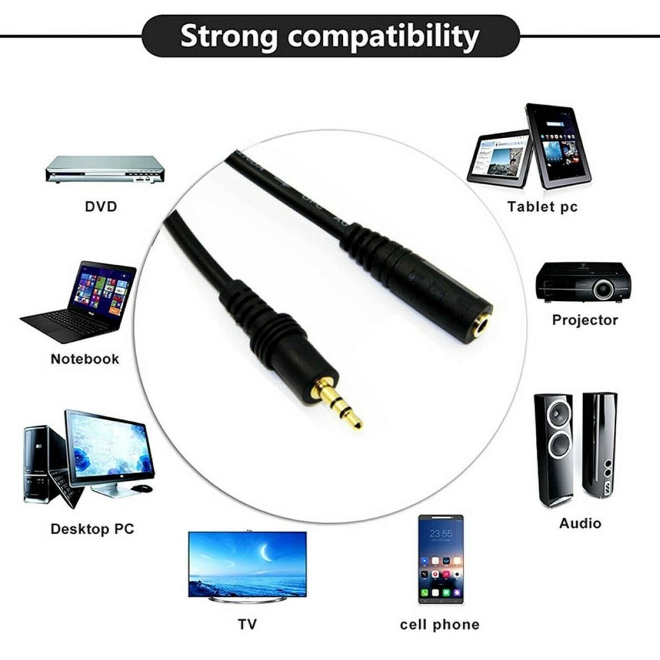 1m-20m 3.5mm Stereo Jack Male AUX Cable Headphone Extension Audio 3.5 ...