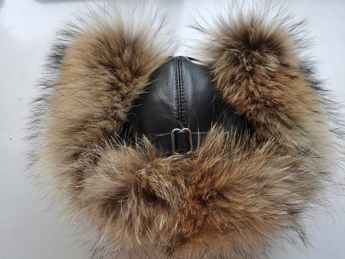 Men Real Raccoon Fur Trapper Hat Sheepskin Earmuffs Cap Headwear ...