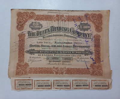 EGYPT Old Vintage shares Document 1944 the Delta trading Company shares ...