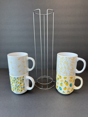 NEW Lemon Design 5Pc Stackable Stacking Cups Mugs Expresso Set With ...